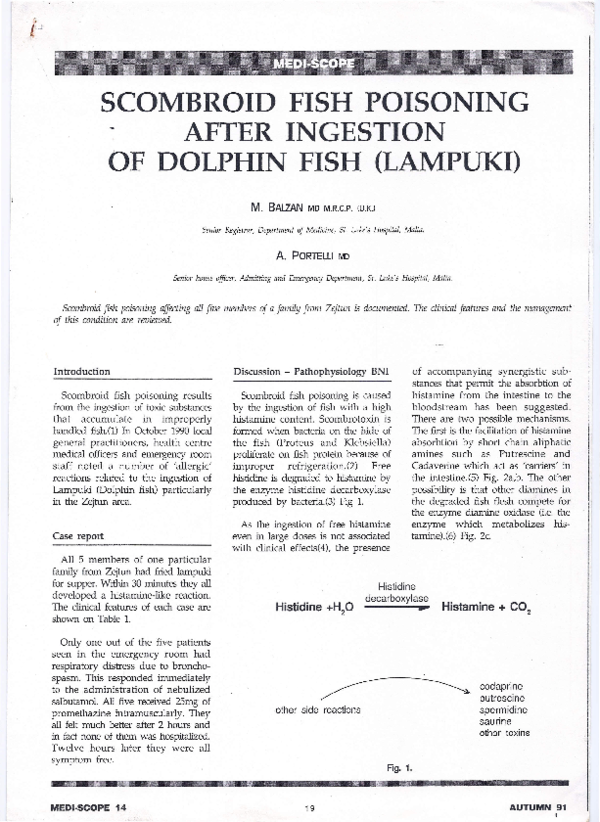 (PDF) SCOMBROID FISH POISONING AFTER INGESTION OF DOLPHIN FISH (LAMPUKI)