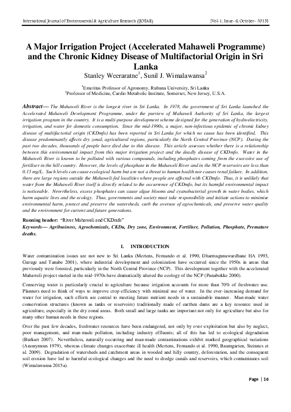 A Major Irrigation Project (Accelerated Mahaweli Programme) and the ...