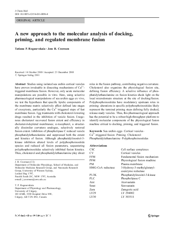 (PDF) A new approach to the molecular analysis of docking, priming, and ...