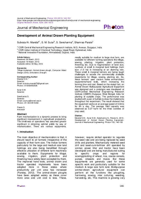 (PDF) Animal drawn planting equipment