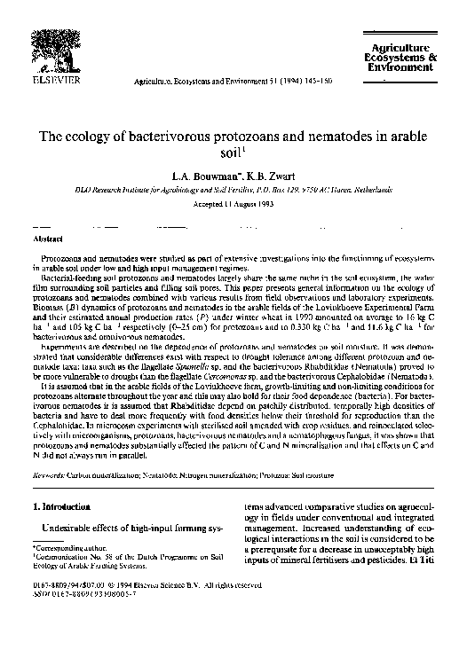 (PDF) The ecology of bacterivorous protozoans and nematodes in arable soil