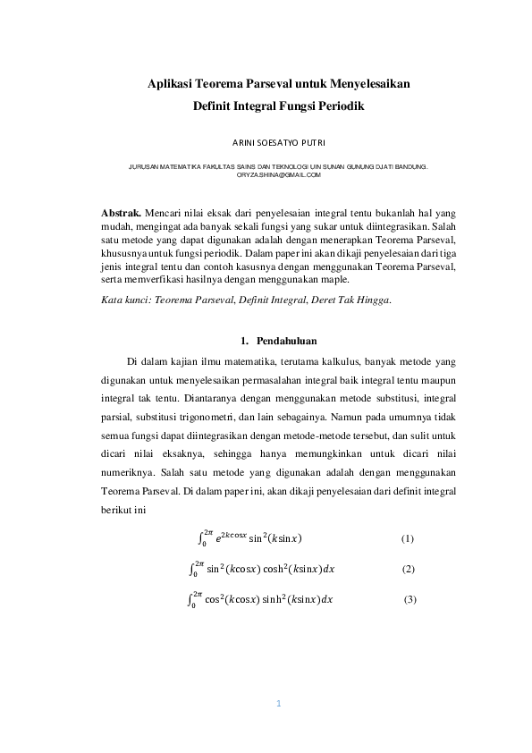 (PDF) Application of Parseval's Theorem on Evaluating Some Definite Integrals