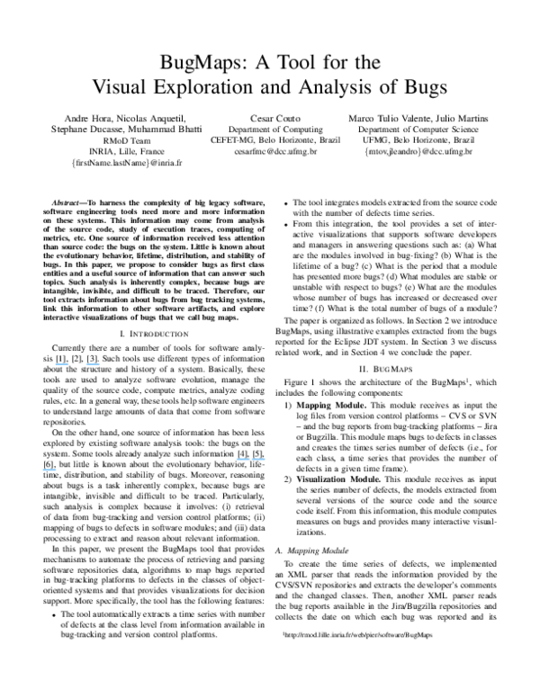 (PDF) Bug Maps: A Tool for the Visual Exploration and Analysis of Bugs