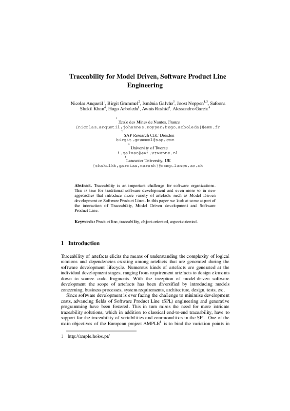 Pdf Traceability For Model Driven Software Product Line Engineering