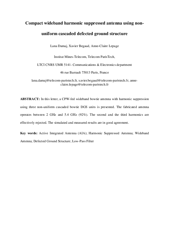 (PDF) Compact wideband harmonic suppressed antenna using non-uniform cascaded defected ground ...