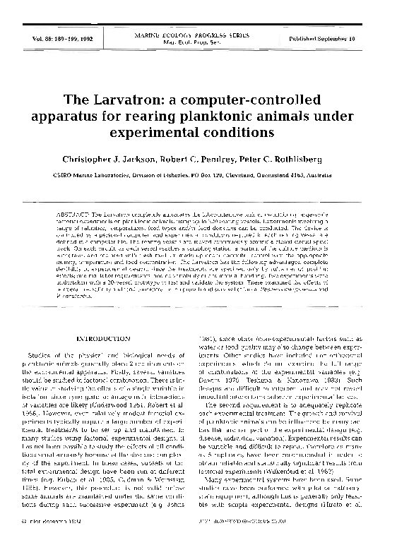 (PDF) The Larvatron: a computer-controlled apparatus for rearing planktonic animals under ...