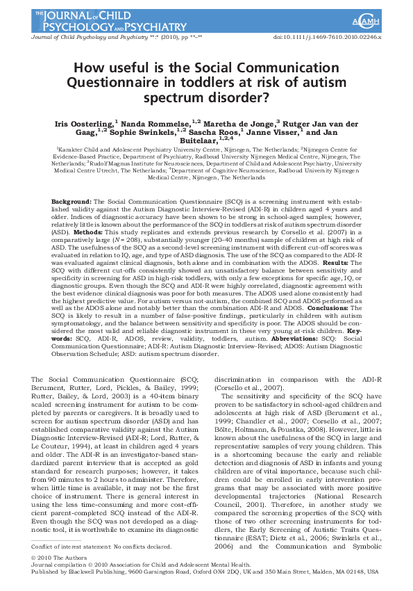 (PDF) How useful is the Social Communication Questionnaire in toddlers ...