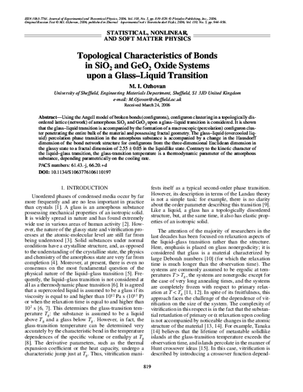 (PDF) Topological characteristics of bonds in SiO2 and GeO2 oxide systems at glass-liquid ...