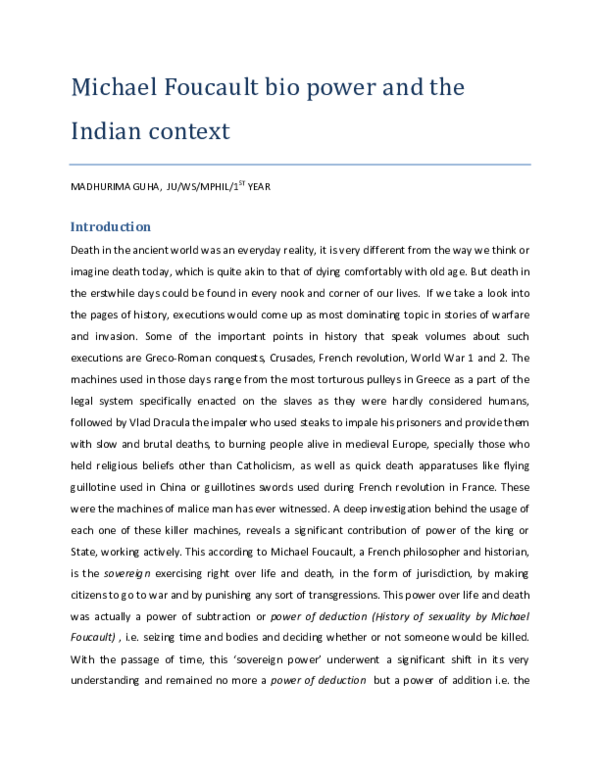 (PDF) FOUCAULT'S BIOPOWER AND THE INDIAN CONTEXT