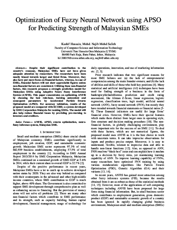 Pdf Optimization Of Fuzzy Neural Network Using Apso For Predicting