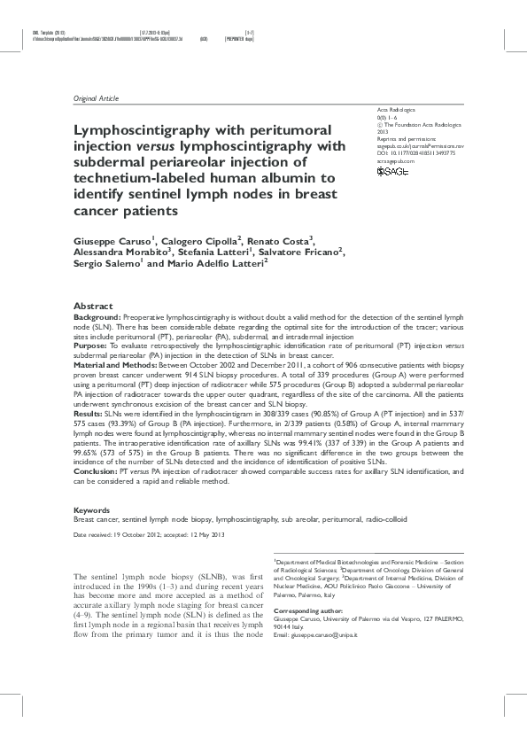 (PDF) Lymphoscintigraphy with peritumoral injection versus ...