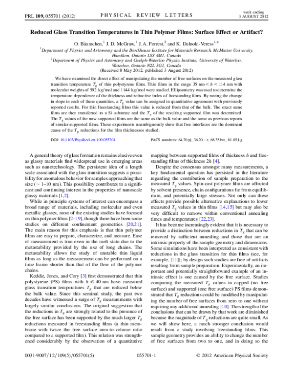 (PDF) Glass Transition in Ultrathin Polymer Films: Calorimetric Study ...