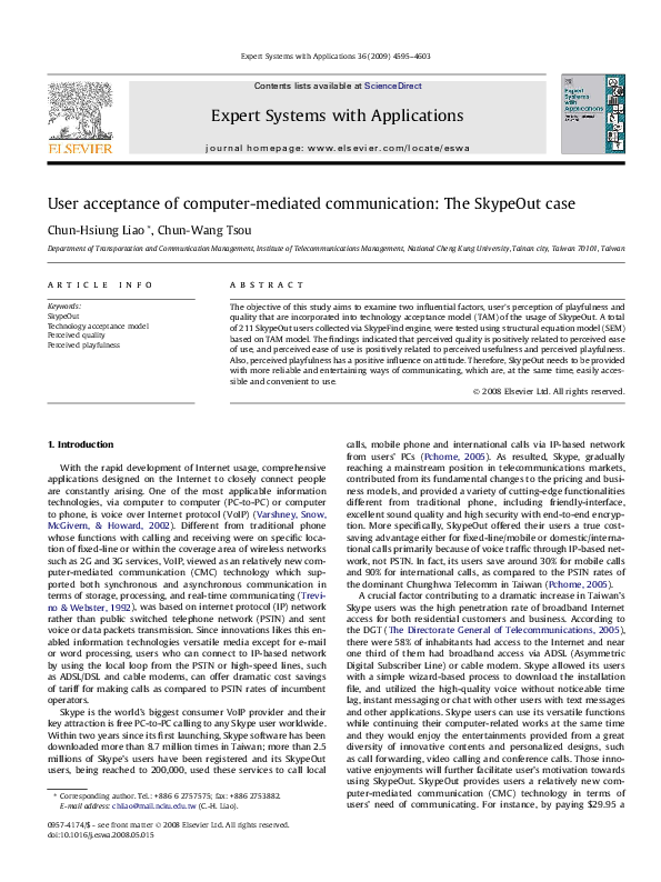 (PDF) User acceptance of computer-mediated communication: The SkypeOut case