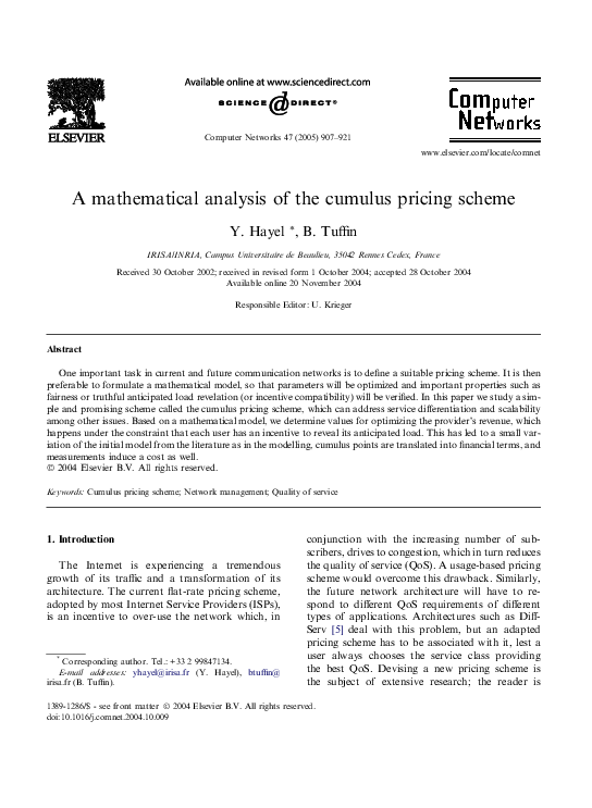 (PDF) A mathematical analysis of the cumulus pricing scheme