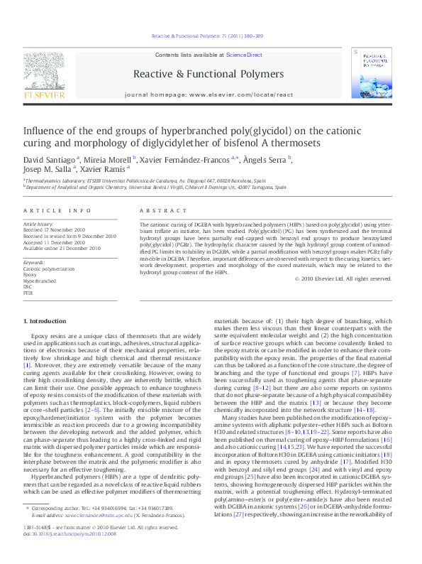 (PDF) Influence of the end groups of hyperbranched poly(glycidol) on the cationic curing and ...