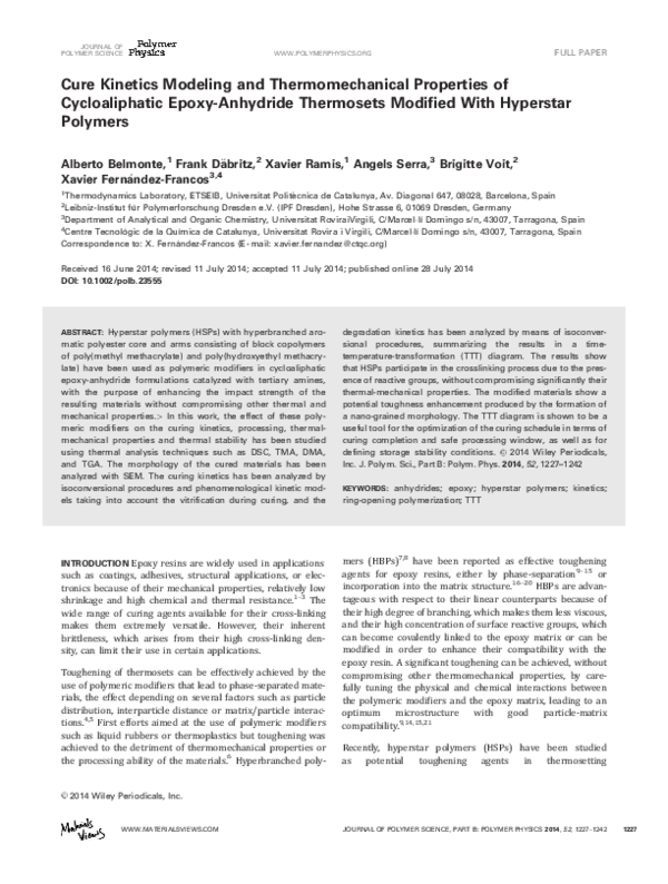 (PDF) Cure kinetics modeling and thermomechanical properties of ...