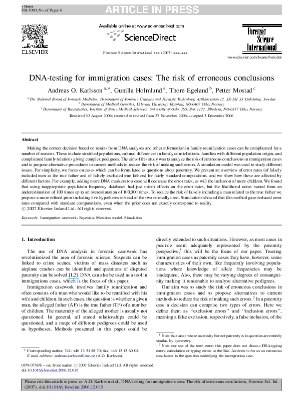 (PDF) Reducing DNA Test Errors in Immigration Cases