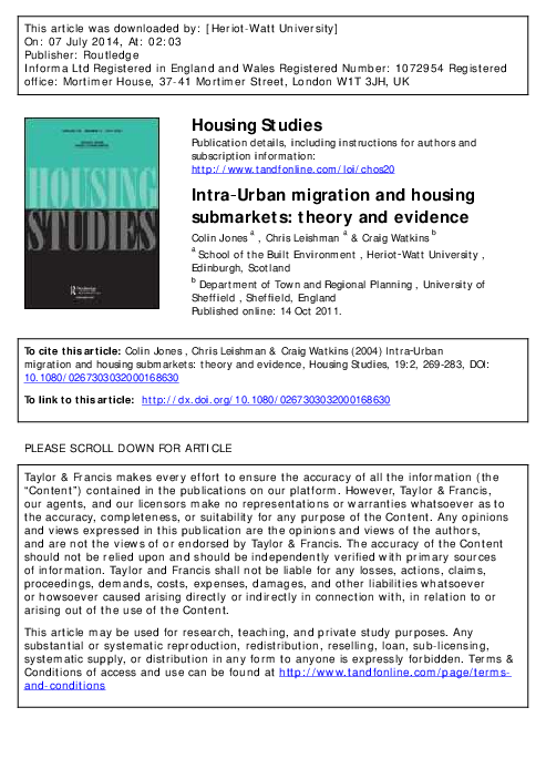 (PDF) Intra‐Urban migration and housing submarkets: theory and evidence