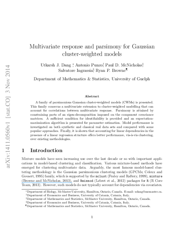 (PDF) Multivariate response and parsimony for Gaussian cluster-weighted models