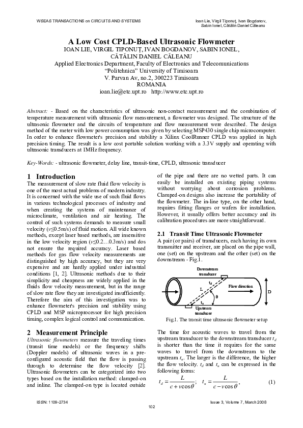 (PDF) A low cost CPLD-based ultrasonic flowmeter