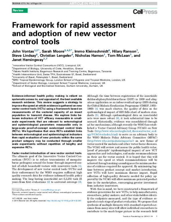 (PDF) Framework for rapid assessment and adoption of new vector control ...