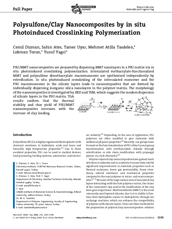 (PDF) Polysulfone/Clay Nanocomposites by in situ Photoinduced ...