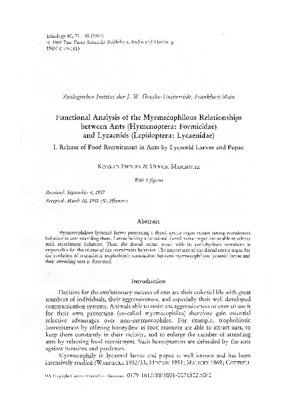 (PDF) Functional Analysis of the Myrmecophilous Relationships between ...