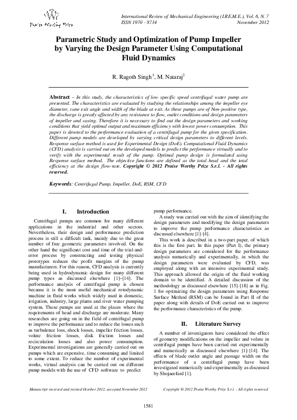 (PDF) 'Parametric Study and Optimization of Pump Impeller by Varying the Design Parameter Using ...