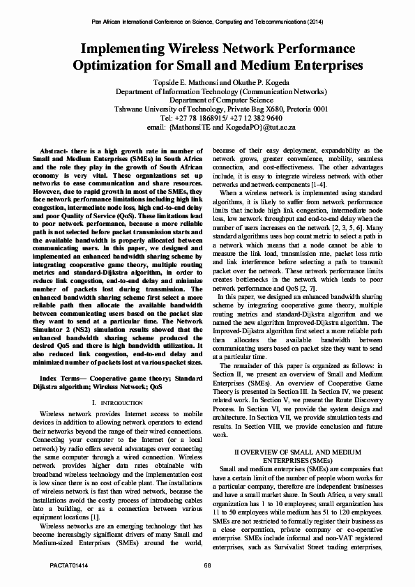 (PDF) Implementing Wireless Network Performance Optimization for Small and Medium Enterprises