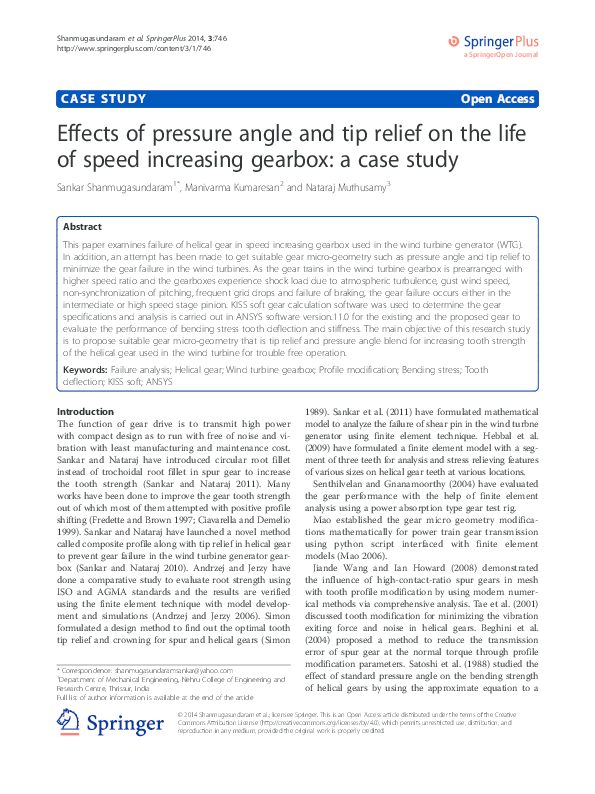 (PDF) Effects of pressure angle and tip relief on the life of speed increasing gearbox: a case study
