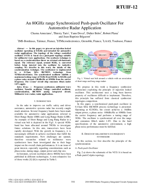 (PDF) An 80GHz range synchronized push-push oscillator for automotive radar application