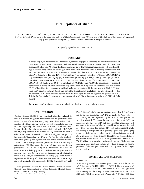 (PDF) B cell epitopes of gliadin