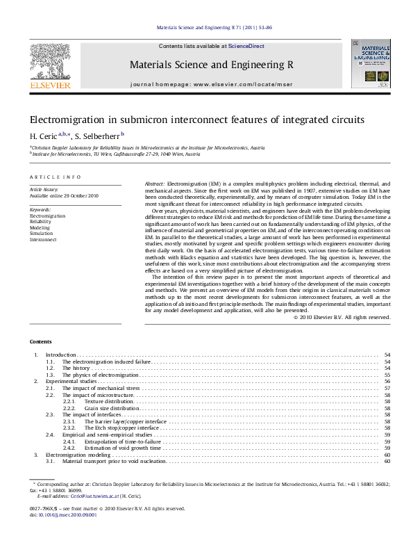 Pdf Electromigration In Submicron Interconnect Features Of Integrated