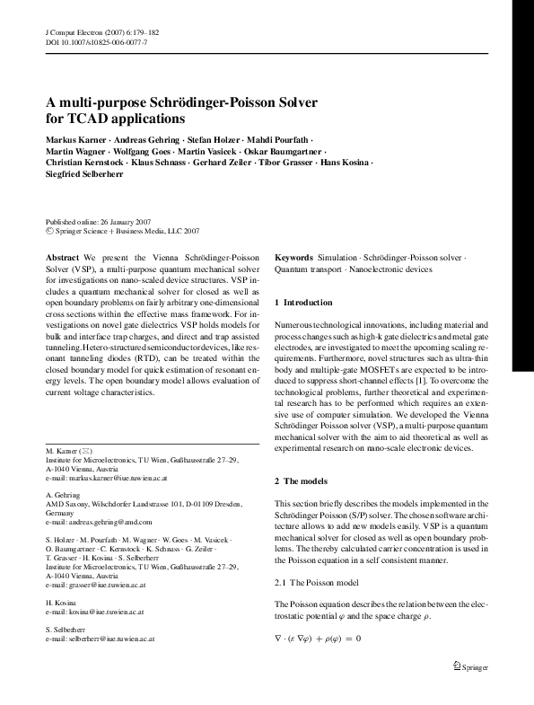 (PDF) A Multi-Purpose Schrödinger-Poisson Solver for TCAD Applications