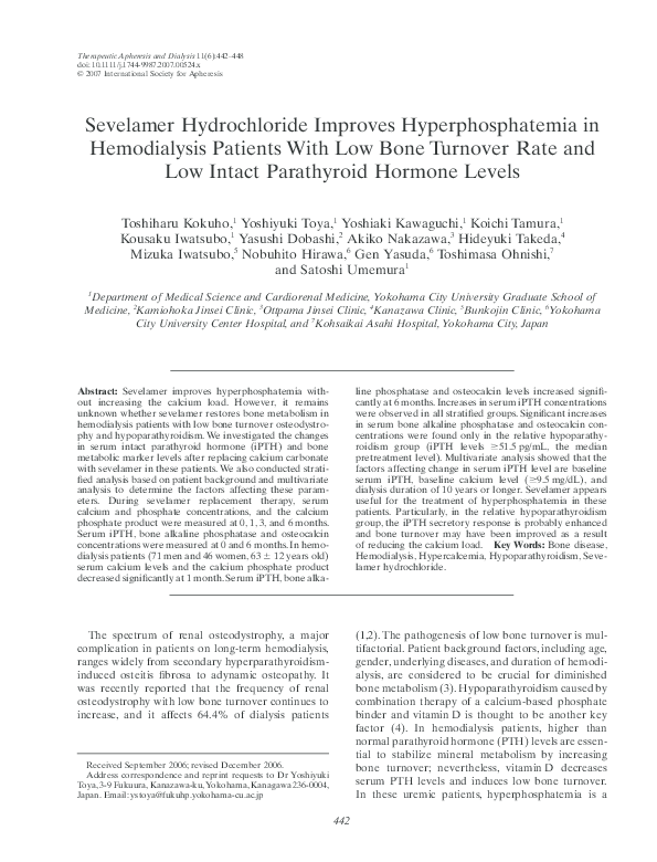 (PDF) Sevelamer Hydrochloride Improves Hyperphosphatemia in ...