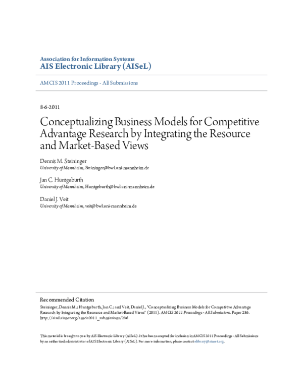 (PDF) Conceptualizing Business Models for Competitive Advantage ...