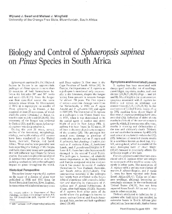 (PDF) Biology and Control of Sphaeropsis sapinea on Pinus Species in ...