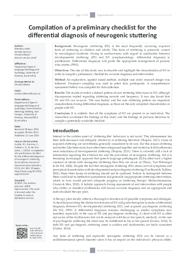 (PDF) Compilation of a preliminary checklist for the differential ...