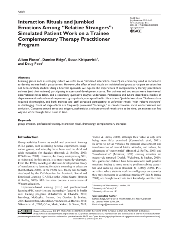 (PDF) Interaction Rituals and Jumbled Emotions Among “Relative ...