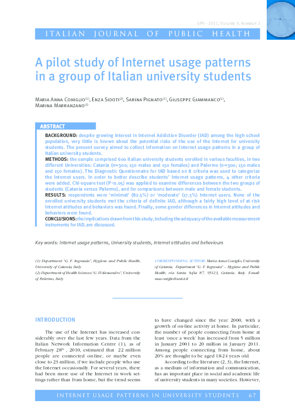 (PDF) A pilot study of Internet usage patterns in a group of Italian ...