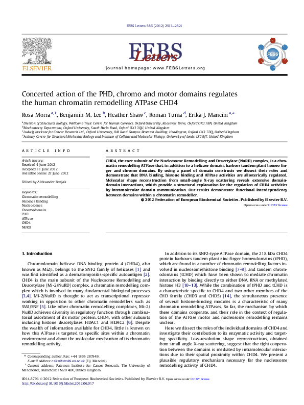 (PDF) Concerted action of the PHD, chromo and motor domains regulates ...