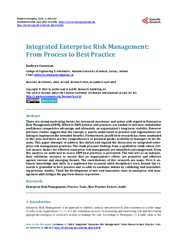 (PDF) Integrated Enterprise Risk Management: From Process to Best Practice