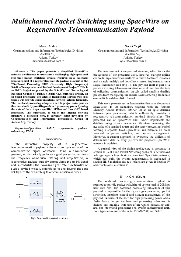 (PDF) Multichannel Packet Switching using SpaceWire on Regenerative ...