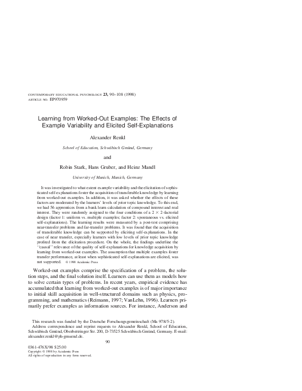 (PDF) Learning from Worked-Out Examples: The Effects of Example ...