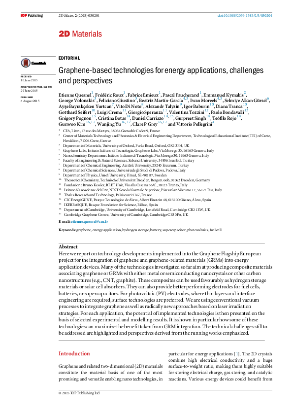 (PDF) Graphene-based technologies for energy applications, challenges ...
