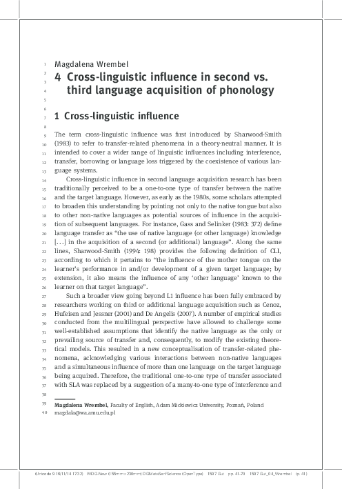 Pdf Cross Linguistic Influence In Second Vs Third Language