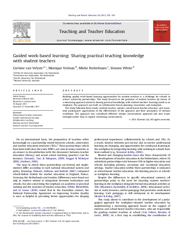 (PDF) Guided work-based learning: Sharing practical teaching knowledge ...
