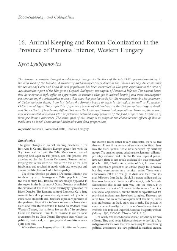 (PDF) Animal Keeping and Roman Colonization in the Province of Pannonia ...