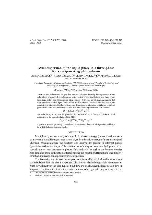 (PDF) Axial dispersion of the liquid phase on a three-phase Karr ...