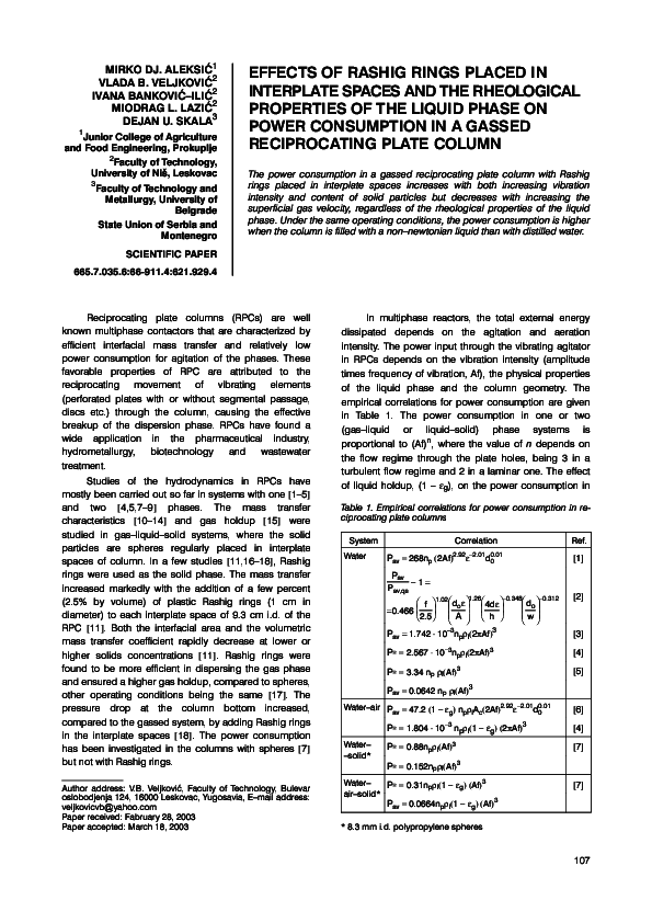 (PDF) Effects of Rashig rings placed in interplate spaces and the ...